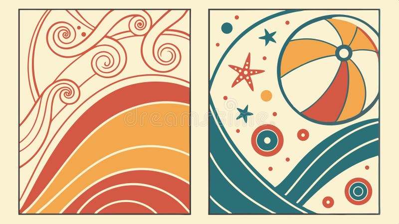 Beach Theme Panels with Waves and Ball Vector Design Generative AI ...