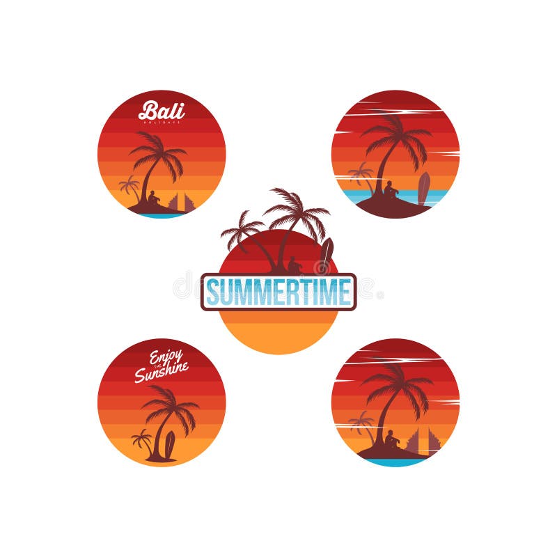 Beach Theme Summer Holiday Sticker Label Set Stock Illustration ...