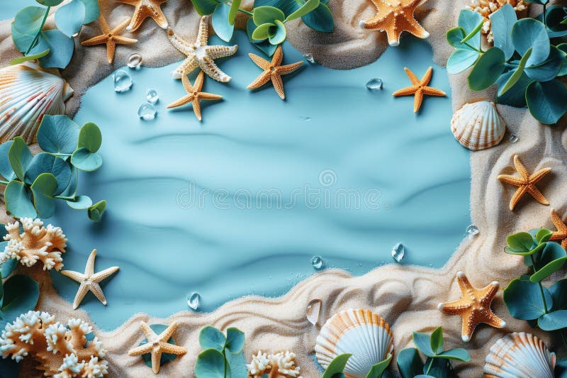 Beach-themed Design with Starfish and Shells Surrounded by Sea Elements ...