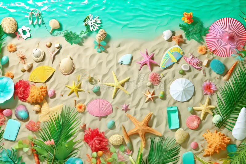 Beach Themed Frame for Flyers with Holiday Vacation Elements with Space ...