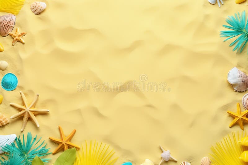 Beach Themed Frame for Flyerswith Holiday Vacation Elements with Space ...