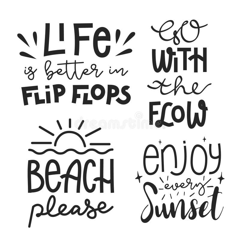 Beach Themed Set With Hand Drawn Lettering Compositions Funny Season