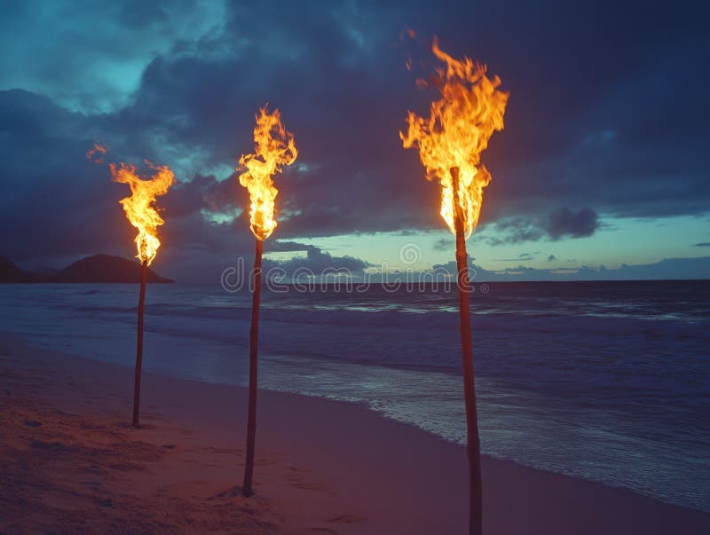 Beach Torches stock image. Image of lights, coastal - 378600325