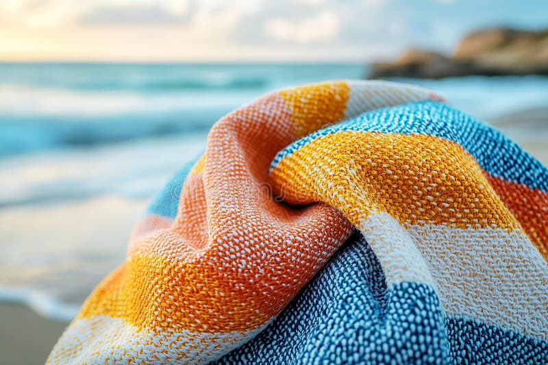 Beach Towel with Bold Geometric Patterns in Summer Beach. Retro Style ...