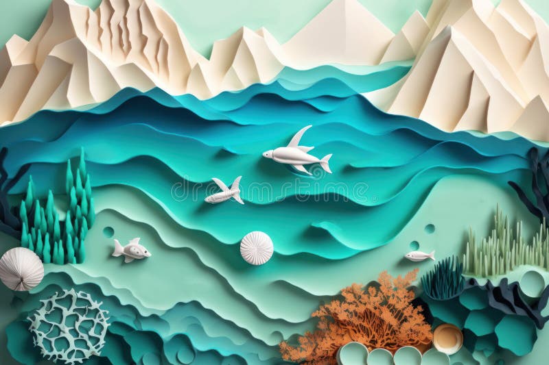 Beach Town Background in Paper Craft Stock Illustration - Illustration ...