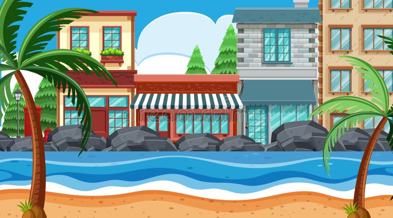 A beach town scene stock vector. Illustration of sunlight - 150948684