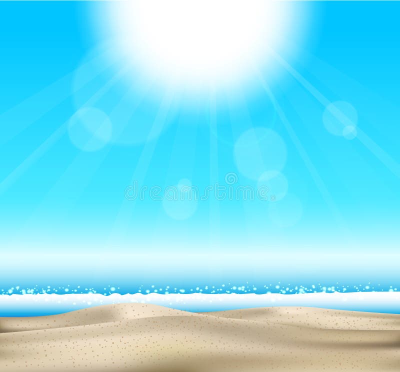 Beach and Tropical Sea with Bright Sun Stock Vector - Illustration of ...