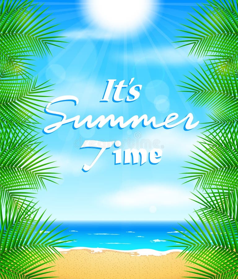 Beach and Tropical Sea with Bright Sun Stock Vector - Illustration of ...