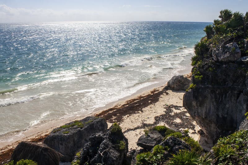 Beach by Tulum Ruins, Quintana Roo Stock Photo - Image of palm, nature ...