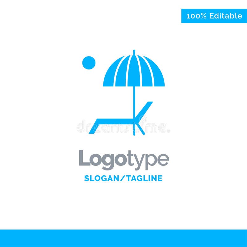 Beach, Umbrella, Bench, Enjoy, Summer Blue Solid Logo Template. Place ...