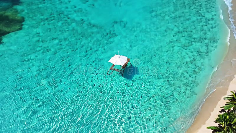 Beach with Umbrella, Top View, Water and Beach Area. Video Stock Video ...