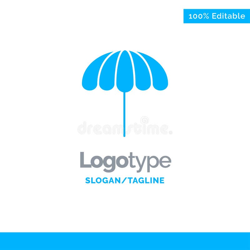 Beach, Umbrella, Weather, Wet Blue Solid Logo Template. Place for ...