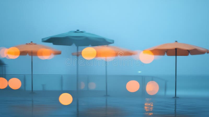 Beach Umbrellas in a Rain Storm at Sunset Stock Illustration ...