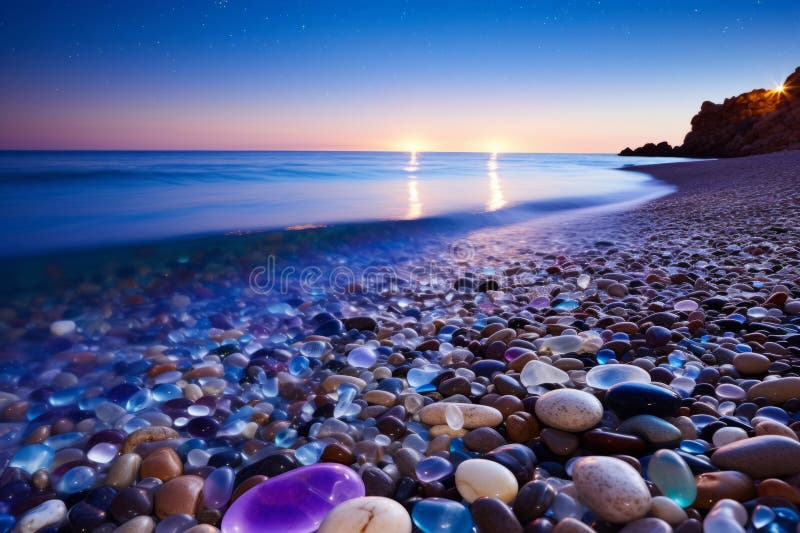 Beach Under Moonlight Scattered Many Colorful Pebbles Generative Ai ...