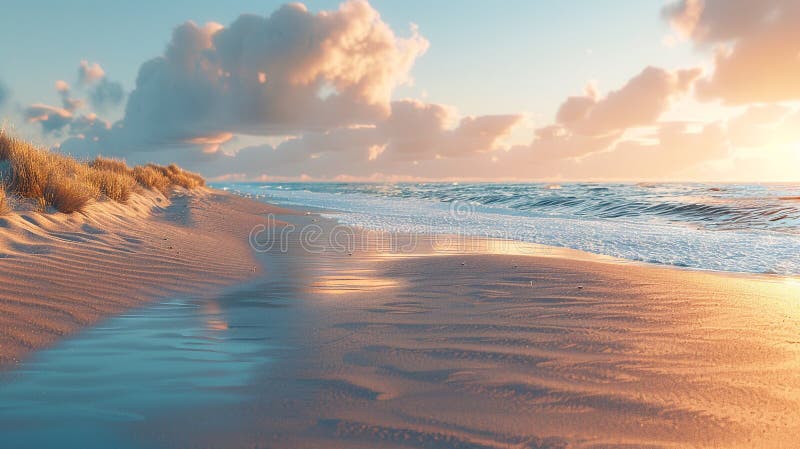 A Beach with Undulating Sand Dunes Sculpted by the Wind, Casting Long ...