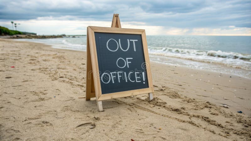 Beach Vacation Chalkboard Sign Out of Office on Sandy Shore Stock ...