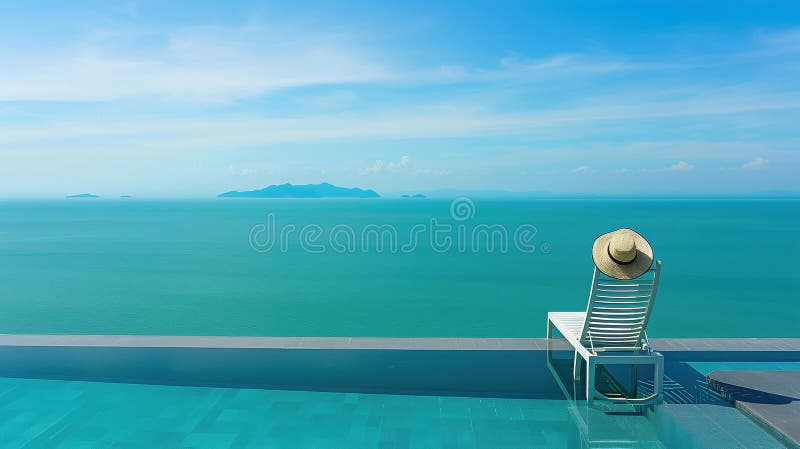 Beach Vacation, Panoramic Infinity Pool with Deckchair and Hat in Hotel ...