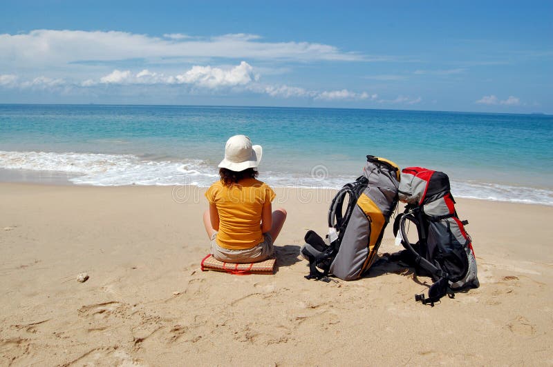 Backpacker on beach stock photo. Image of white, sandbeach - 26758284