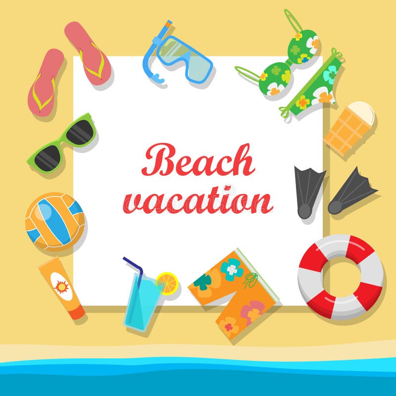 Beach Vacation Vector Concept in Flat Style Design Stock Vector ...