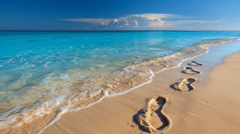 Beach Vacationa, Footsteps in the Sand Head Towards the Serene Ocean ...