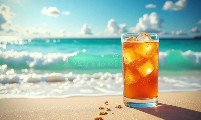 Beach View, Crystal Lemon Iced Tea, Clear Turquoise Sea, Foaming Waves ...