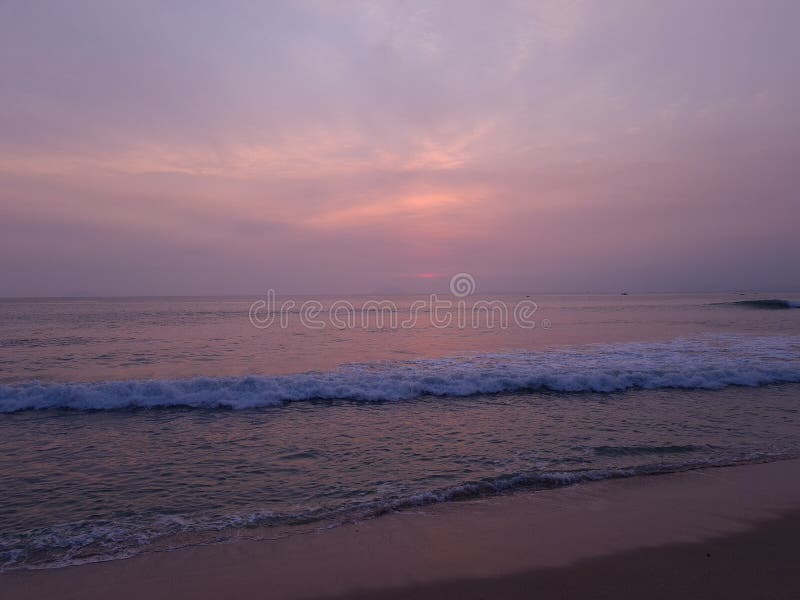 Beach View with Small Waves with Sunset Stock Photo - Image of small ...