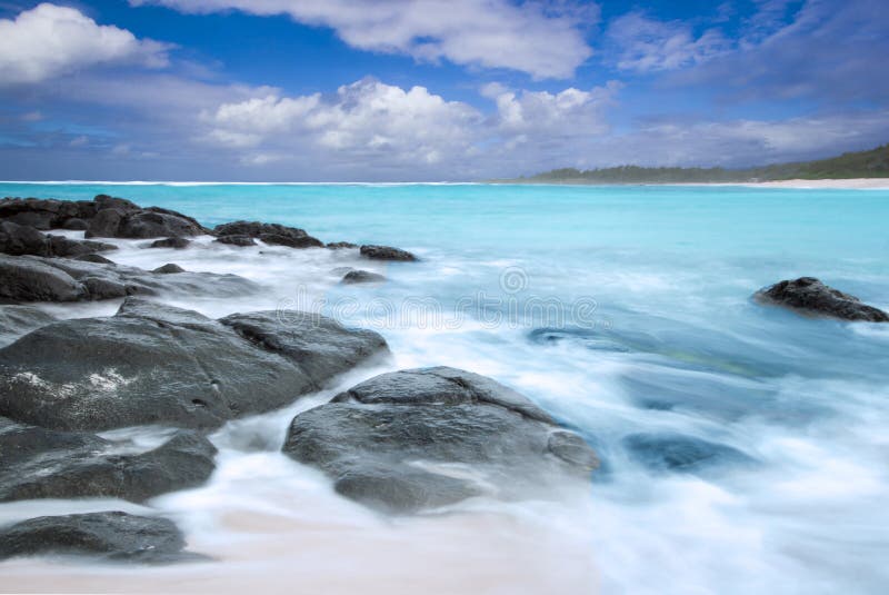 Beach View with Waves, Rocks, and Clouds Stock Image - Image of pattern ...