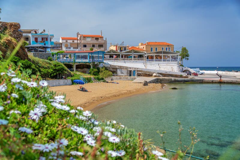 Beach and Village of Panormos, Crete Greece Stock Photo - Image of ...