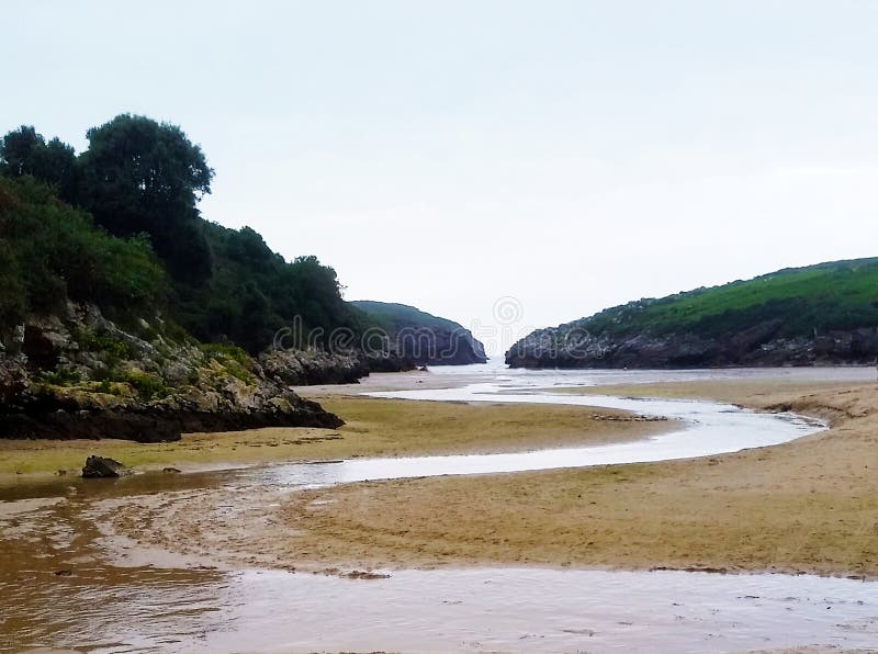 Beach Village of Poo in Asturia Stock Image - Image of biscay, riverbed ...