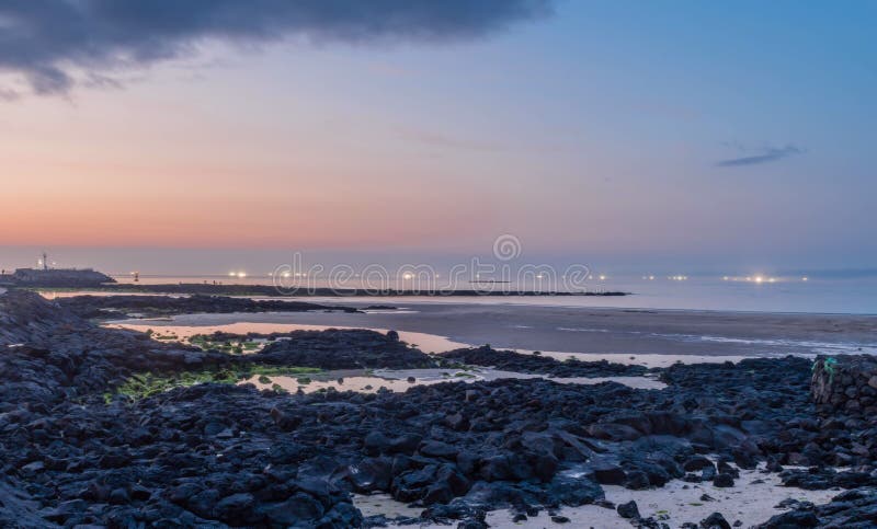 Beach of Volcanic Rocks at Sunset Stock Image - Image of exposure ...