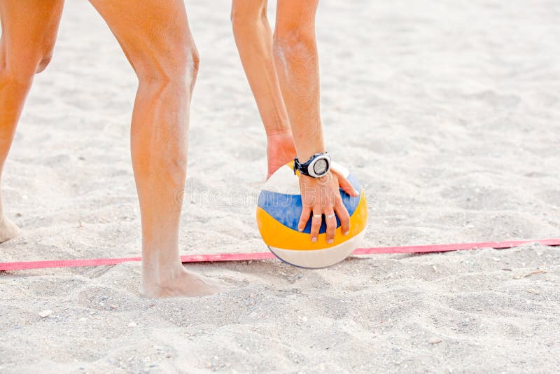 Beach Volleyball. Game Ball Under Sunlight and Blue Sky. Stock Image ...
