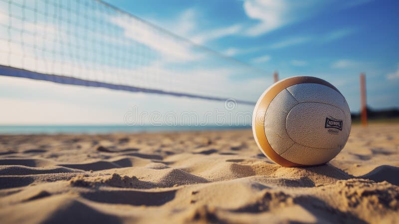 Beach Volleyball Net and Ball on Sand Stock Photo - Image of ball ...