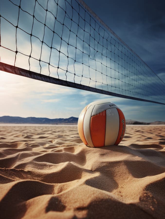 Beach Volleyball Net and Ball on Sand Stock Image - Image of sphere ...