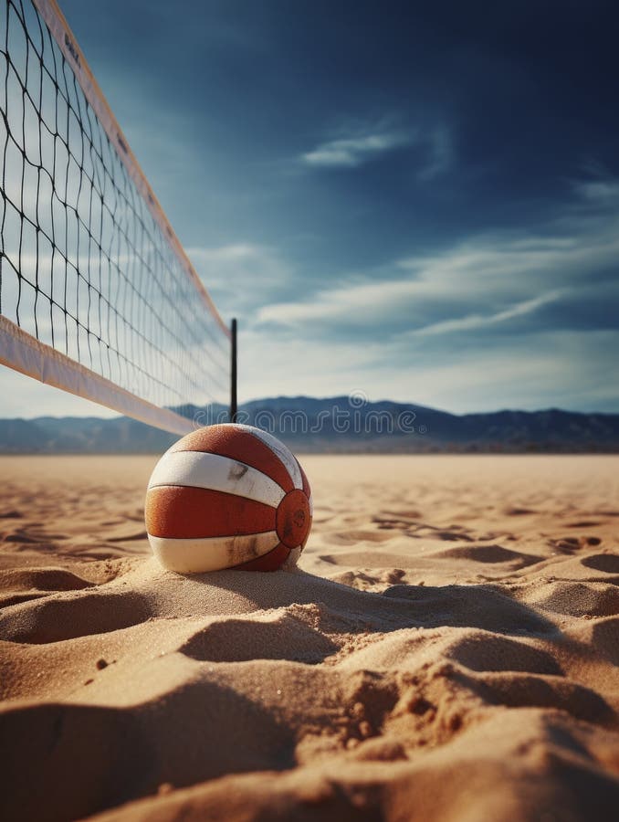 Beach Volleyball Net and Ball on Sand Stock Photo - Image of activity ...