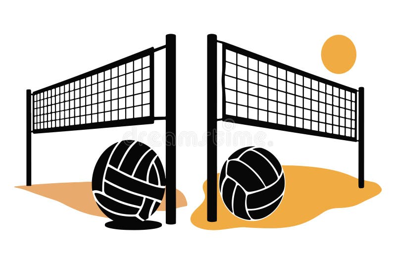 Beach Volleyball Net and Ball in Silhouette Stock Vector - Illustration ...