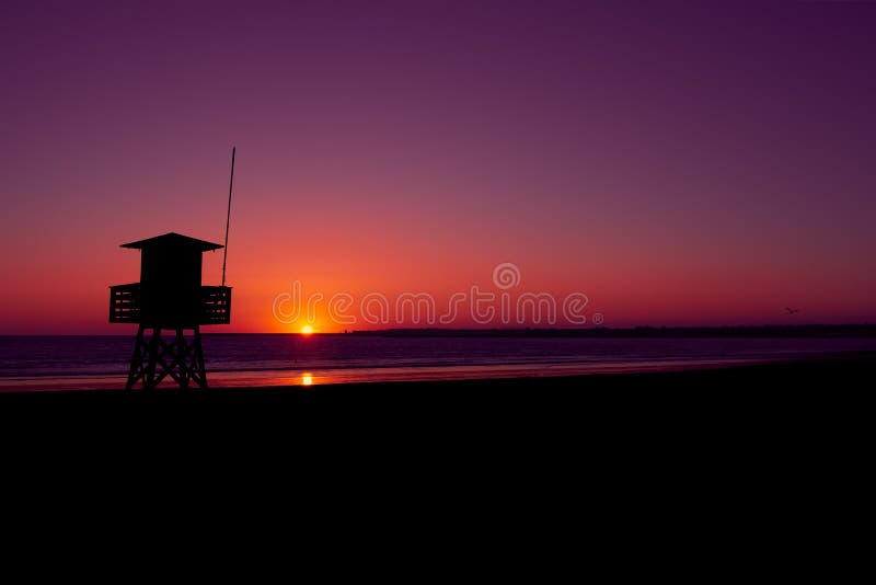 Beach Watchtower at Sunset in the Side Stock Image - Image of ...