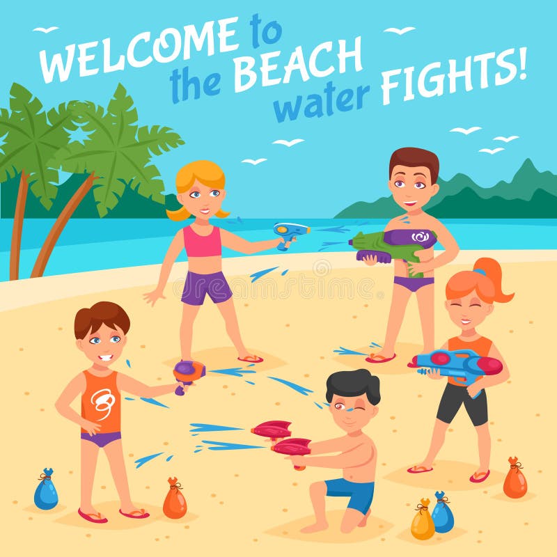 Beach Water Fights Illustration Stock Vector - Illustration of template ...