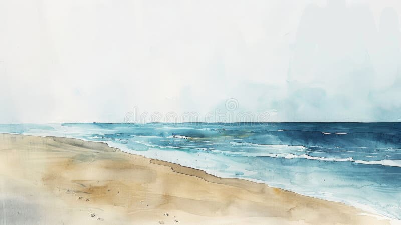 Beach Watercolor Art, Simple White Backdrop with a Watercolor Art of a ...
