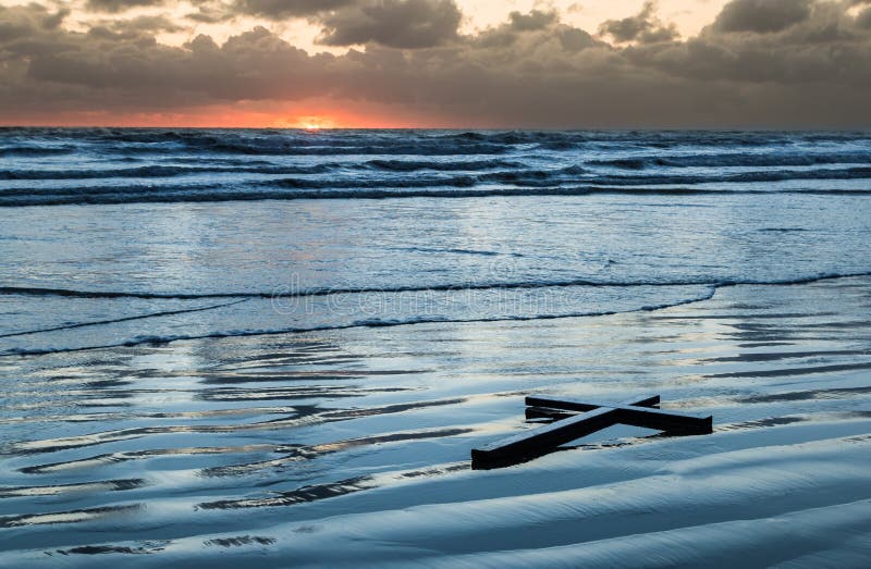 Beach Waters Cross stock image. Image of holy, stop, ocean - 56822899