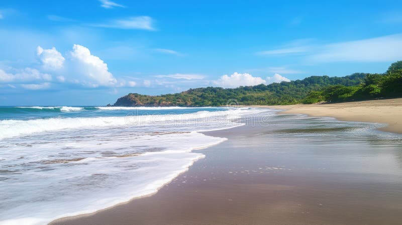 A Beach with a Wave Coming in To the Shore Stock Illustration ...