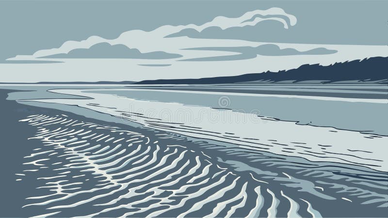 Beach with Wave Patterns, Coastal Nature Ocean Textures Vector Design ...