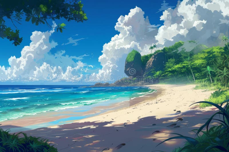 Beach Waves Anime Visual Novel Game. Generate Ai Stock Illustration ...