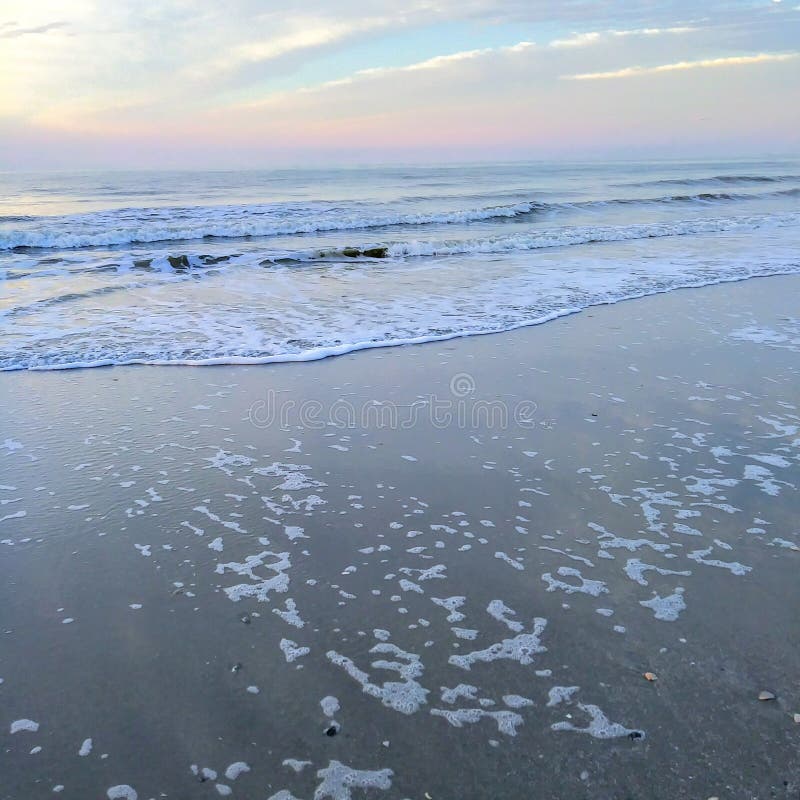 Beach Waves Low Tide Sky Sand Water Ocean Stock Photo - Image of water ...