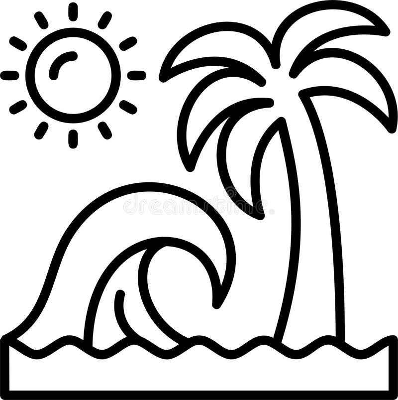 Beach Waves Outline Vector Icon Stock Vector - Illustration of vector ...