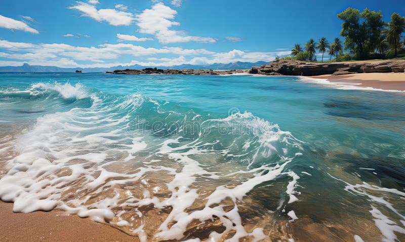 Beach with Waves Rolling in and Out Stock Photo - Image of ocean ...