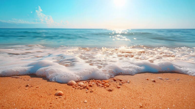 A Beach with Waves and Shells on the Sand, AI Stock Photo - Image of ...