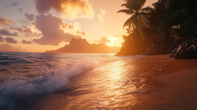 Beach Waves Sunset Realistic Cinematic Light Sharp Focus Stock Photos ...