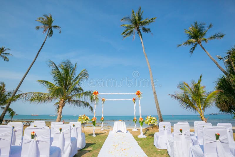 Beach wedding setup stock photo. Image of love, blue - 150860526