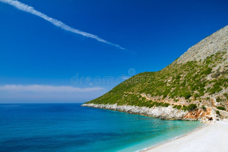 Beach with White Sand and Blue Water Stock Photo - Image of cloudscape ...