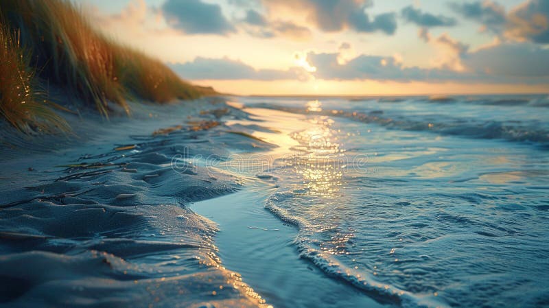 A Beach with a Winding Stream Carving Its Way through the Sand ...